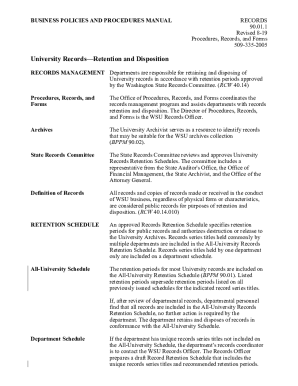 Fillable Online hrs wsu Records Retention and Disposal Schedule for ...