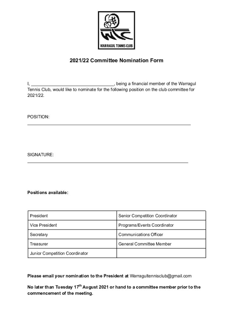 Fillable Online 2021/22 Committee Nomination Form Fax Email Print - pdfFiller