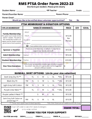 Fillable Online RMS PTSA ORDER FORM 2022-2023 ONE FORM PER STUDENT ...