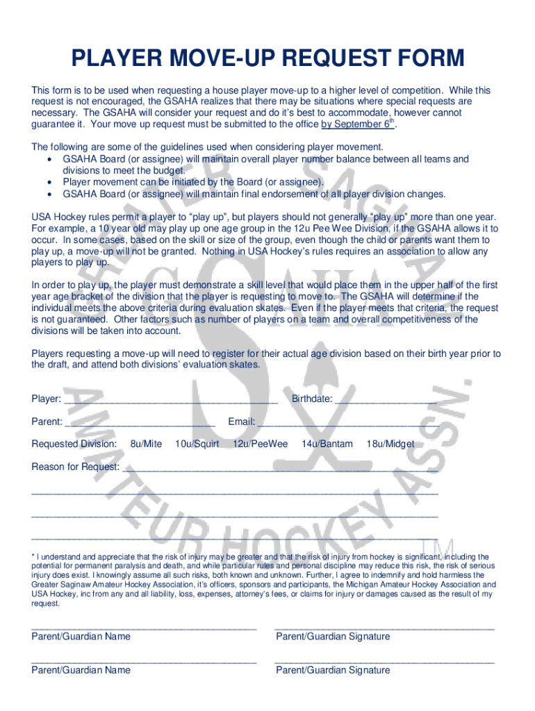 Fillable Online PLAYER MOVE-UP REQUEST FORM - Ngin Fax Email Print ...