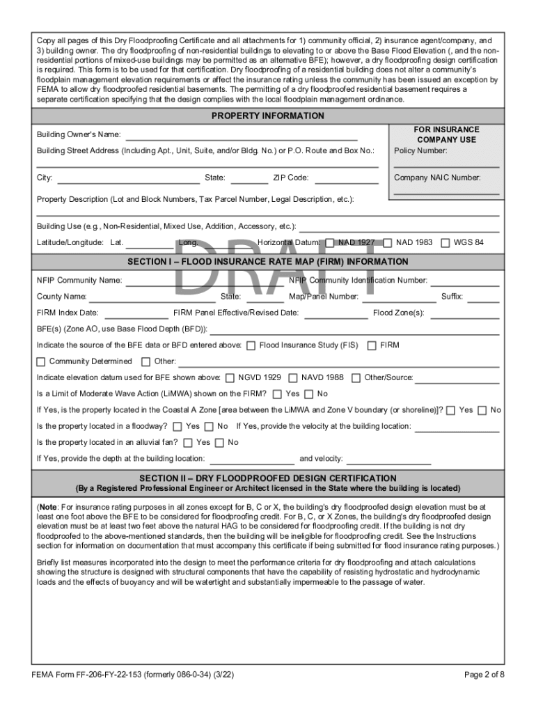 Fillable Online FEMA Form FF-206-FY-22-153. DRY FLOODPROOFING ...