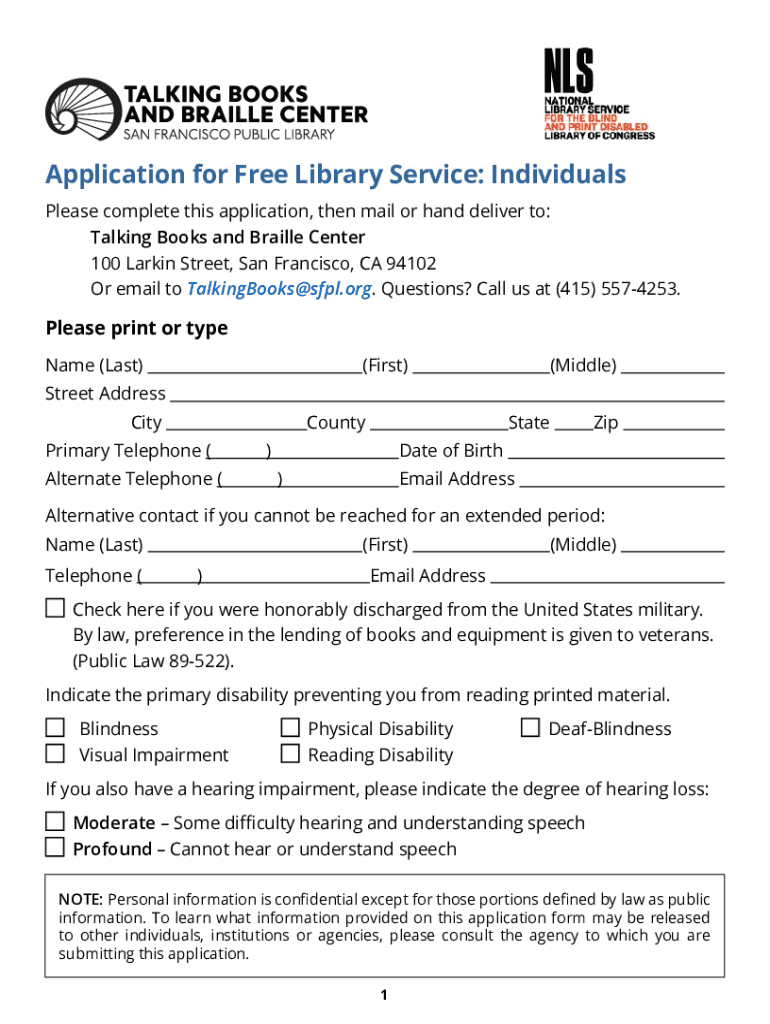 Fillable Online Application for BTBL Service - California State Library ...