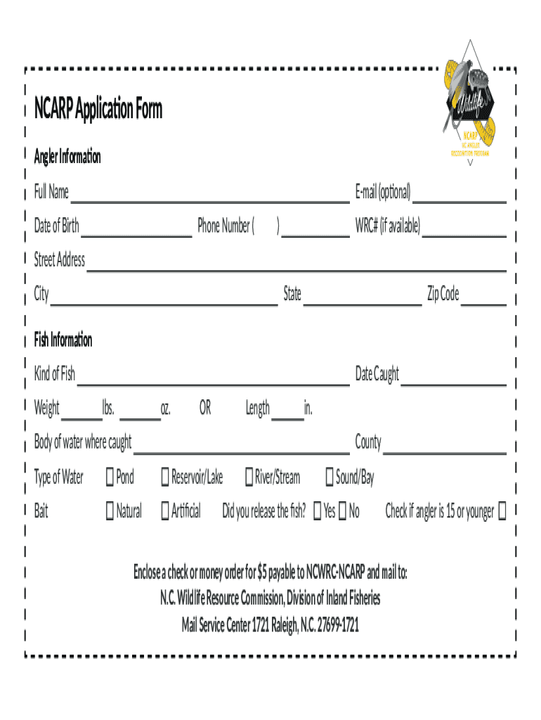 Fillable Online NCARP Application Form - NC Wildlife Fax Email Print ...