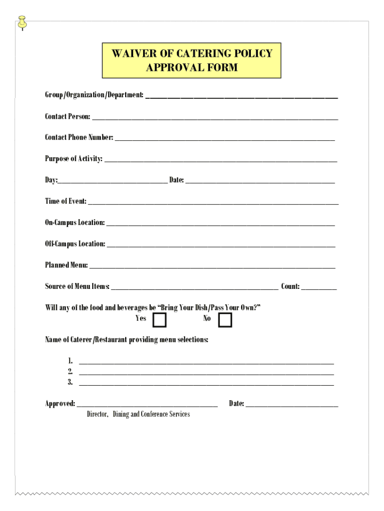 Fillable Online Food Refreshment Waiver Request Form Fax Email Print ...