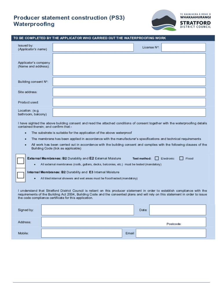 Fillable Online Belowground Waterproofing and Producer Statement ...