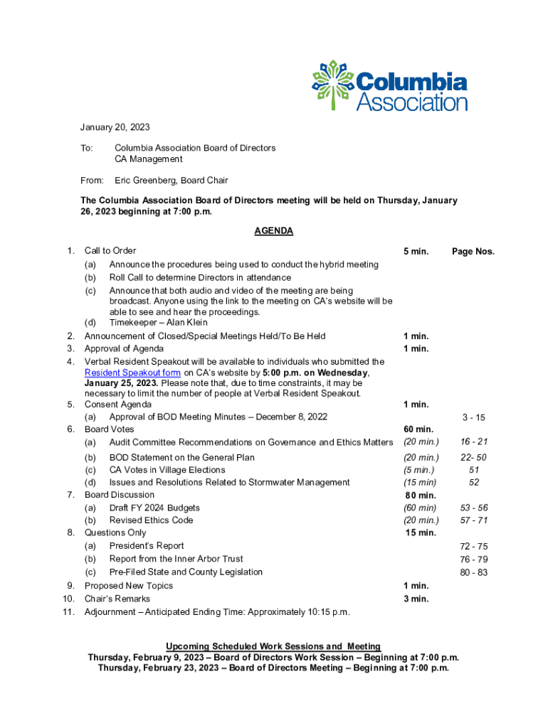 Fillable Online Eric Greenberg, Board Chair The Columbia Associati Fax ...