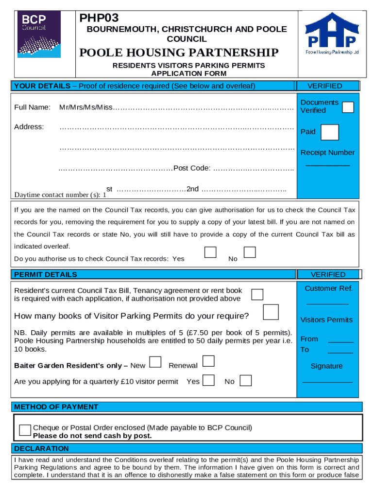 PHP Resident visitors permits BCP Doc Template | pdfFiller