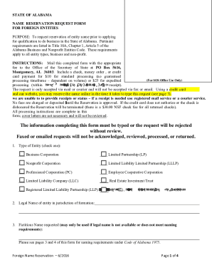 Fillable Online Name Reservation Request Form For Foreign Entities Fax ...