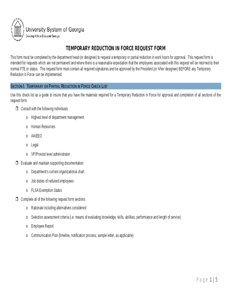 TEMPORARY reduction in FOrce request Doc Template | pdfFiller