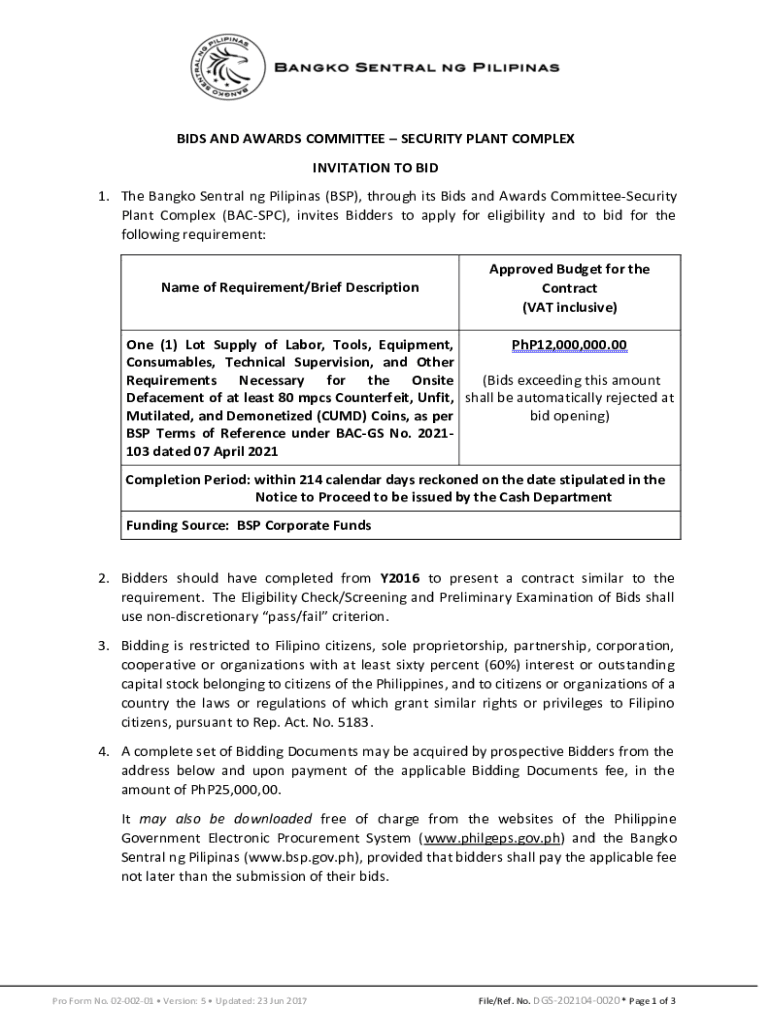 Fillable Online SECURITY PLANT COMPLEX Project : One (1) lot Supply and ...