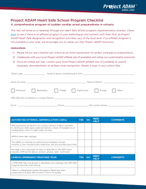 Fillable Online Project ADAM Heart Safe School Program Checklist Fax ...