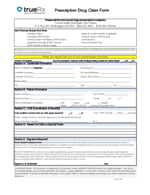 Fillable Online Prescription Drug Claim Form - True Rx Fax Email Print ...