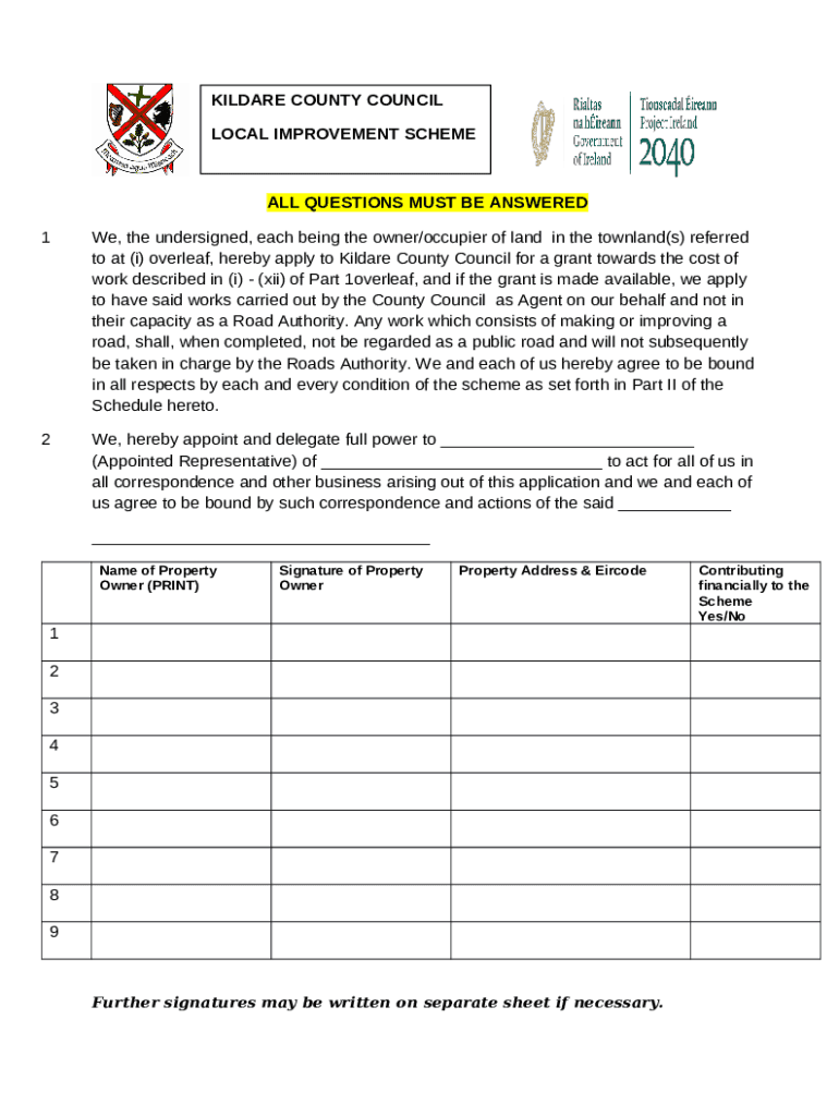 Local Improvement Scheme Application Doc Template | pdfFiller