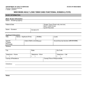 Fillable Online dhs wisconsin Long Term Care Functional Screen - Fill ...