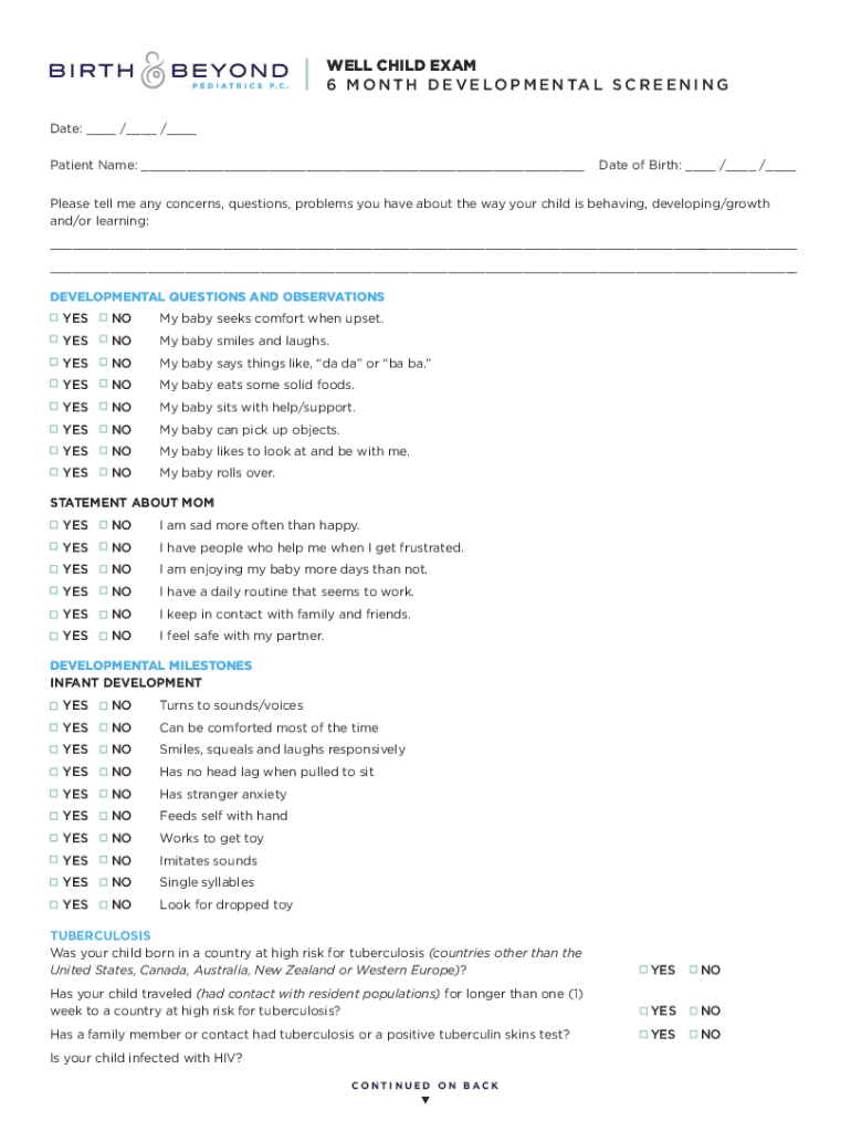 Fillable Online Your Child's Checkup: 6 Months (for Parents) - Kids ...