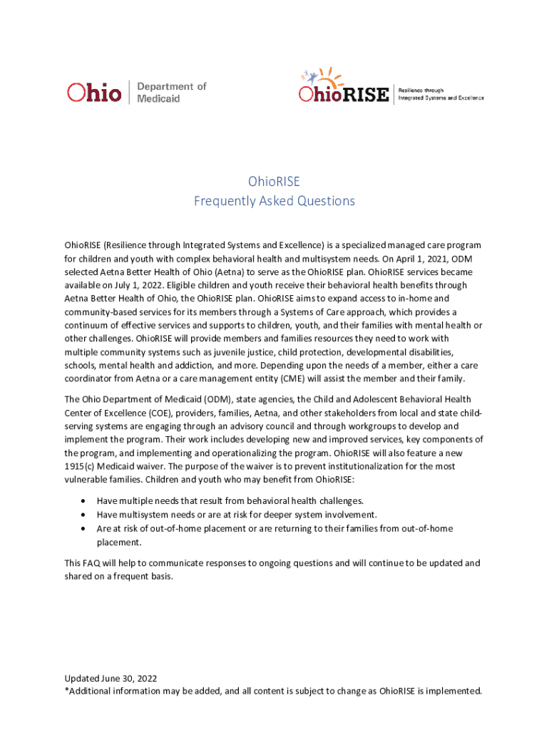 Fillable Online How is OhioRISE different from Ohio Medicaid's (ODM ...