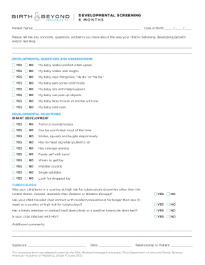 Fillable Online DEVELOPMENTAL SCREENING 6 MONTHS Fax Email Print - pdfFiller
