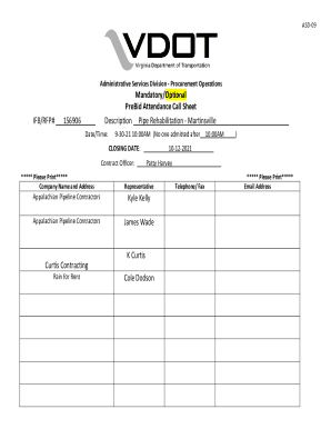 Fillable Online Optional Pre-Bid Conference Attendance Sheet IFB ...