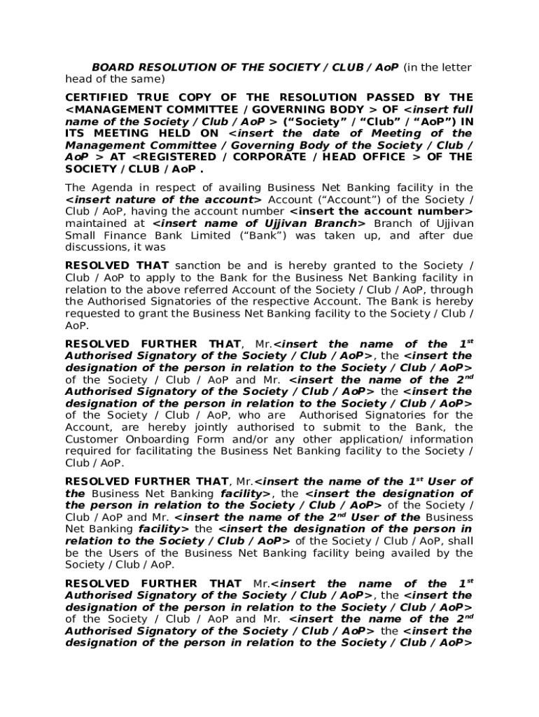 Sample of a Board Resolution Doc Template | pdfFiller