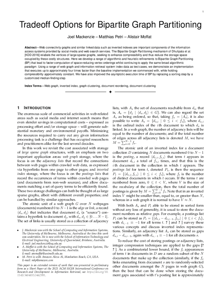 Fillable Online Tradeoff Options for Bipartite Graph Partitioning Fax ...