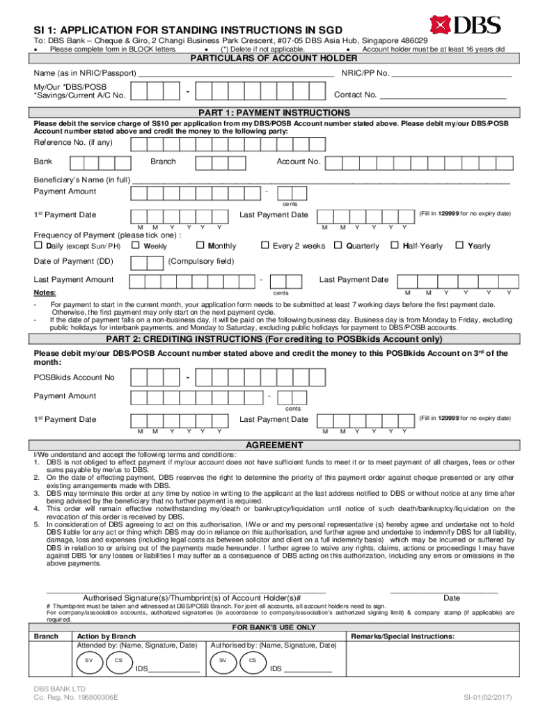 Fillable Online 2020-2023 Form SG DBS Bank SI-01 Fill Online, Printable ...