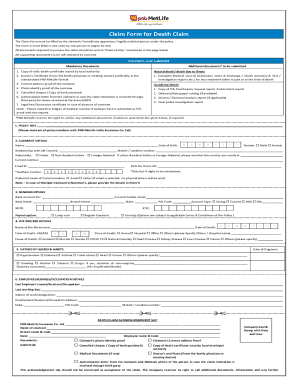 Fillable Online Claimant Statement for Death ClaimForm A - PNB MetLife ...