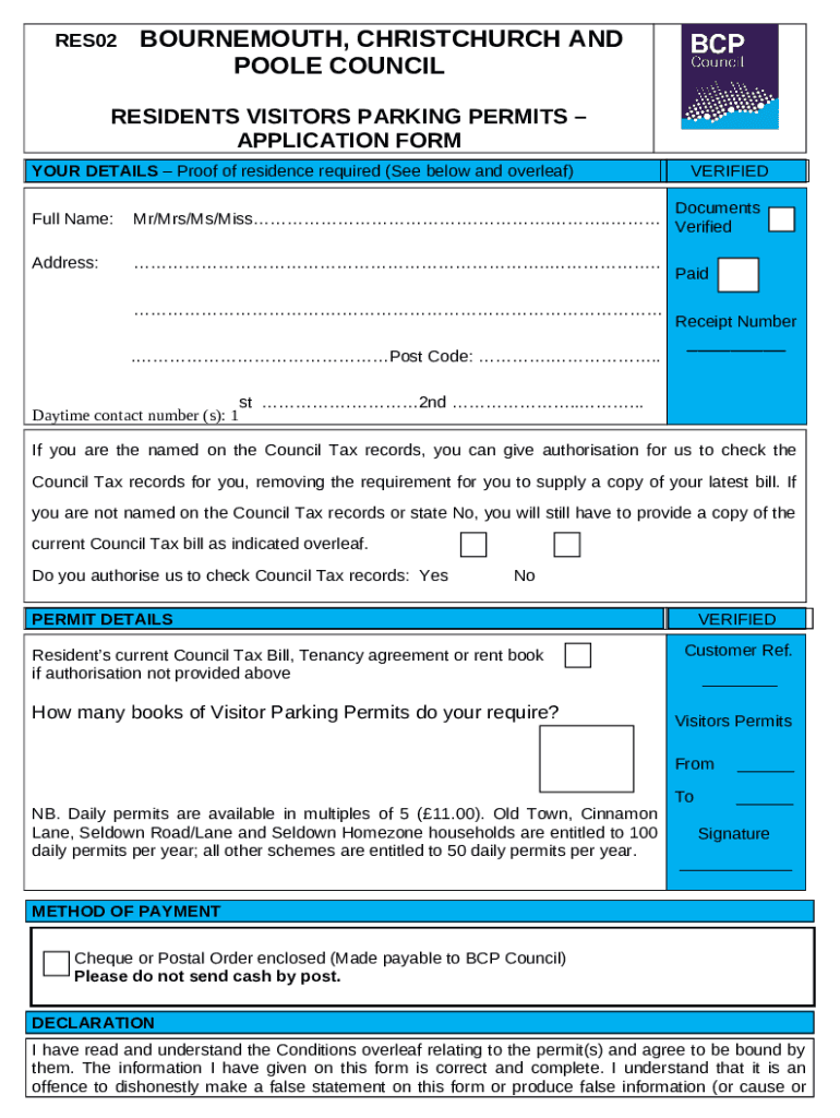 Resident visitors permits BCP Doc Template | pdfFiller