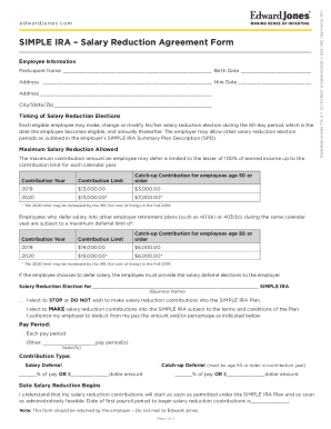 Fillable Online SIMPLE IRASalary Reduction Agreement Form Fax Email ...