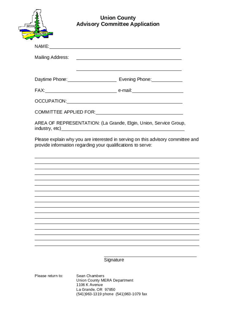 Advisory Committee Application - Union-County.org Doc Template | pdfFiller