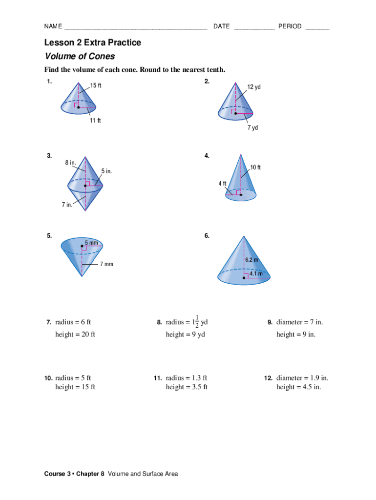 Lesson 2 Homework Practice Volume Of Cones - Fill Online, Printable ...