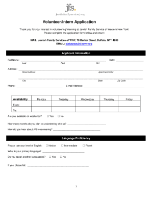 Fillable Online Volunteer/Intern Application - Jewish Family Services of WNY Fax Email Print ...