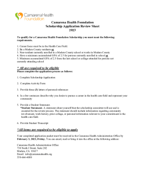 Fillable Online Scholarship Application Review Sheet - Camarena Health ...