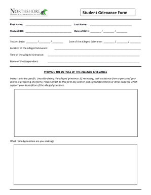 Fillable Online STUDENT COMPLAINT / GRIEVANCE FORM Fax Email Print ...