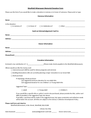 Fillable Online MEMORIAL/DONATION FORM Bettendorf Public Library Fax ...