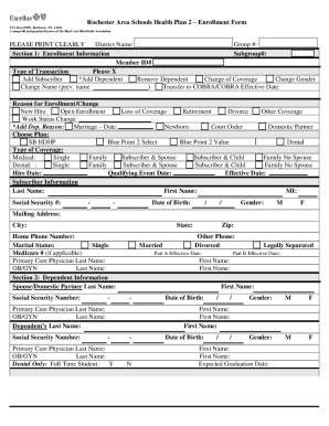 Fillable Online Rochester Area Schools Health Plan 2 Enrollment Form Fax Email Print - pdfFiller