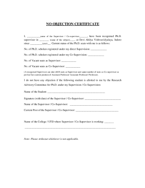 Fillable Online Format of No Objection Certificate from the Employer to ... Fax Email Print ...