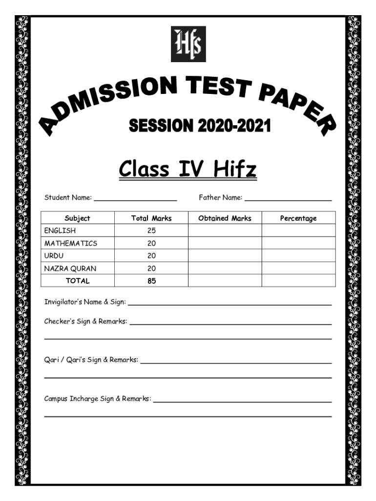 Fillable Online Class IV Hifz - Hira Foundation School Fax Email Print - pdfFiller