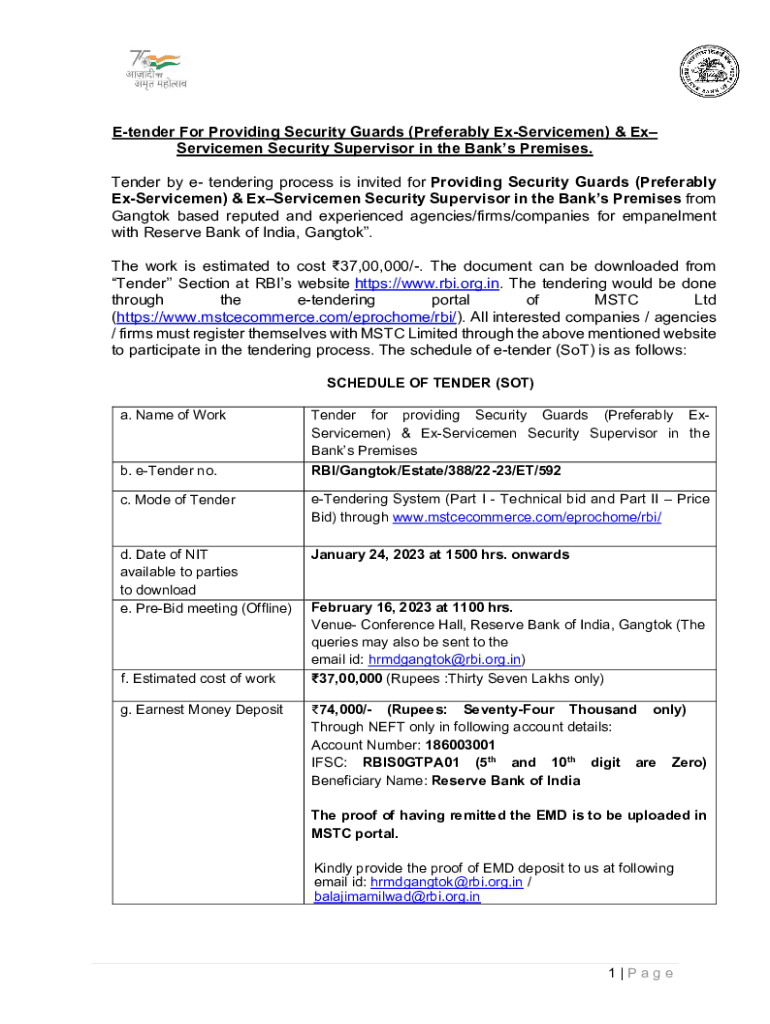 Fillable Online Open E tender for providing Security manpower from ...