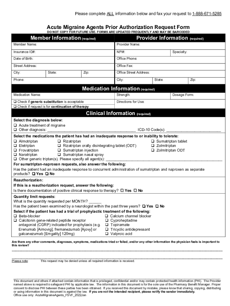 Fillable Online Acute Migraine Agents Prior Authorization Request Form Fax Email Print - pdfFiller
