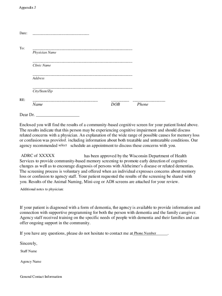 Fillable Online dhs wisconsin Screening for dementia in community-based ...