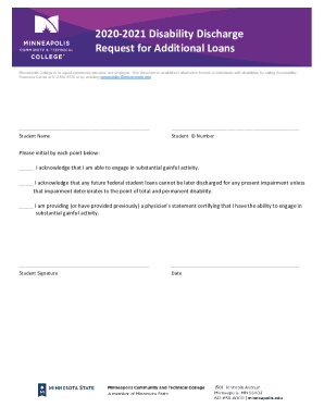 Fillable Online 2020-2021 Disability Discharge Request for Additional ...