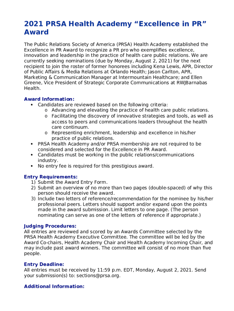 PRSA-NY Announces Individual Chapter Award Winners at ... Doc Template ...