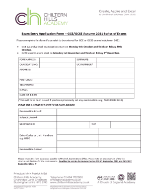 Fillable Online Exam Entry Application FormGCE/GCSE Autumn 2021 ... Fax ...