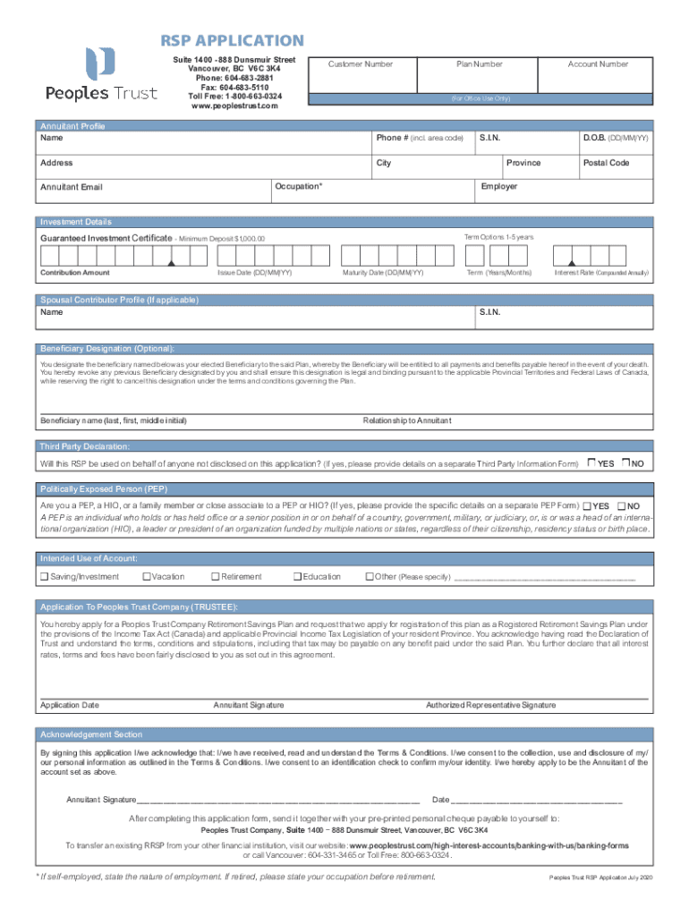 Fillable Online TAX-FREE SAVINGS ACCOUNT APPLICATION - Peoples Trust ...