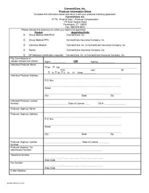 Fillable Online Producer Information Sheet MA. Producer Information ...