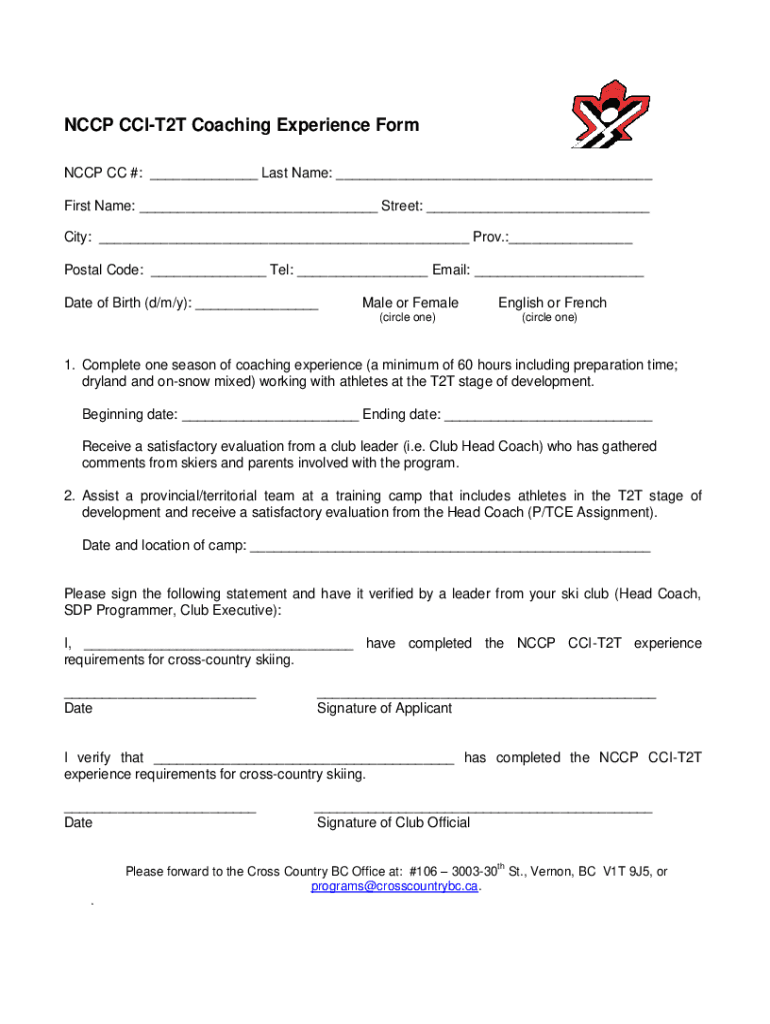 Fillable Online NCCP CCI advanced Experience Form Fax Email Print ...