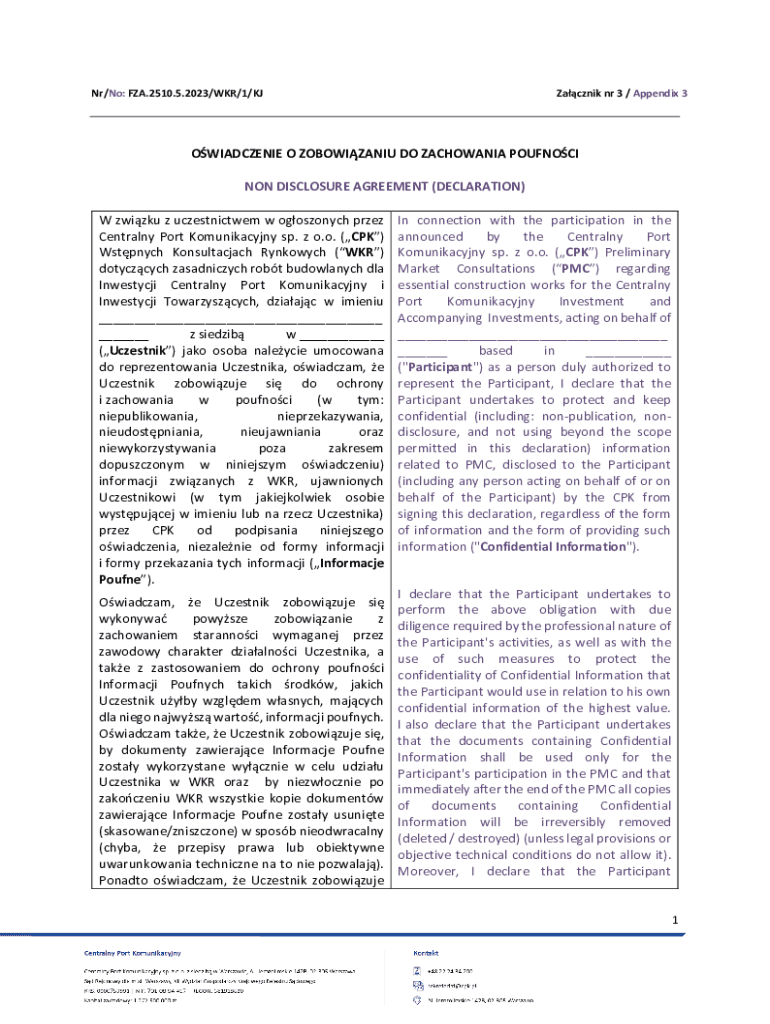 Fillable Online non disclosure agreement (declaration) - WKO Fax Email ...