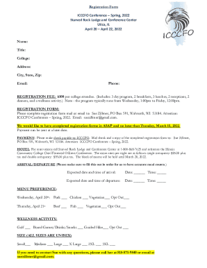 Fillable Online Registration Form ICCCFO ConferenceSpring, 2022 - IVCC Fax Email Print - pdfFiller