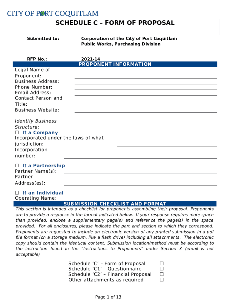 RFP-2021-14-Schedule-C--of-Proposal- ... Doc Template | pdfFiller