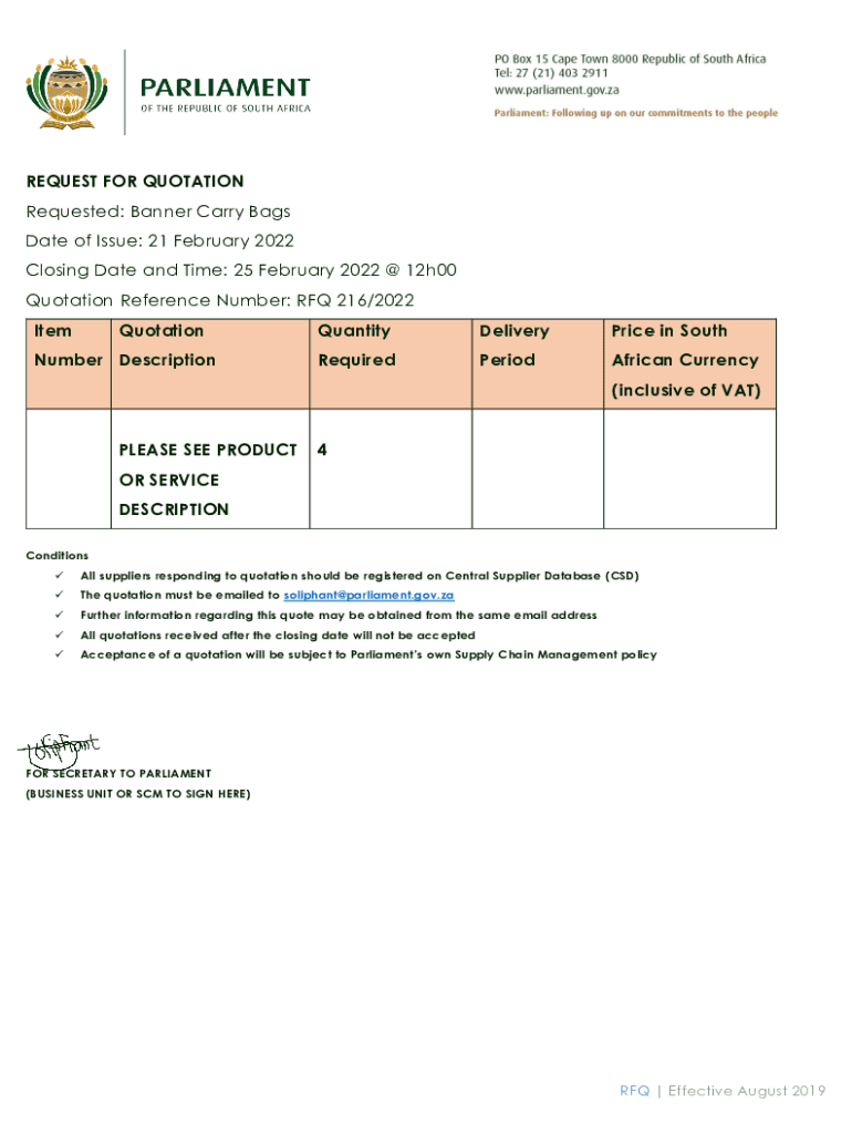 Fillable Online Request for Quotation for the supply of banner with stand Fax Email Print ...